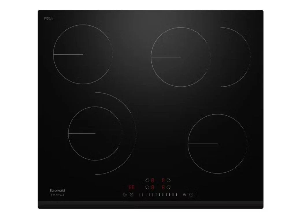 Euromaid 60cm Ceramic Cooktop with 4 Zones and Slide Touch Control Bla ...
